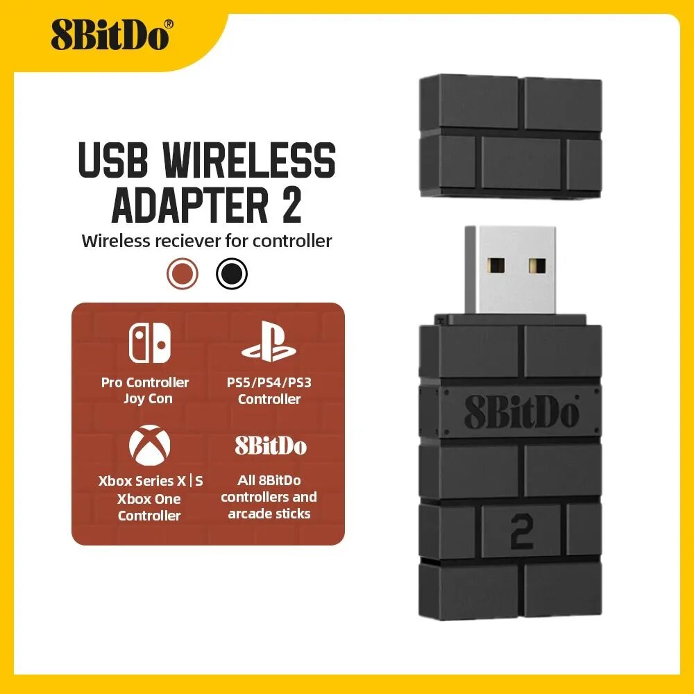 8BitDo USB беспроводной Bluetooth адаптер 2-для ПК Mac Raspberry Pi Nintendo Switch Steam Deck поддержка PS5 Xbox JoyCon контроллер