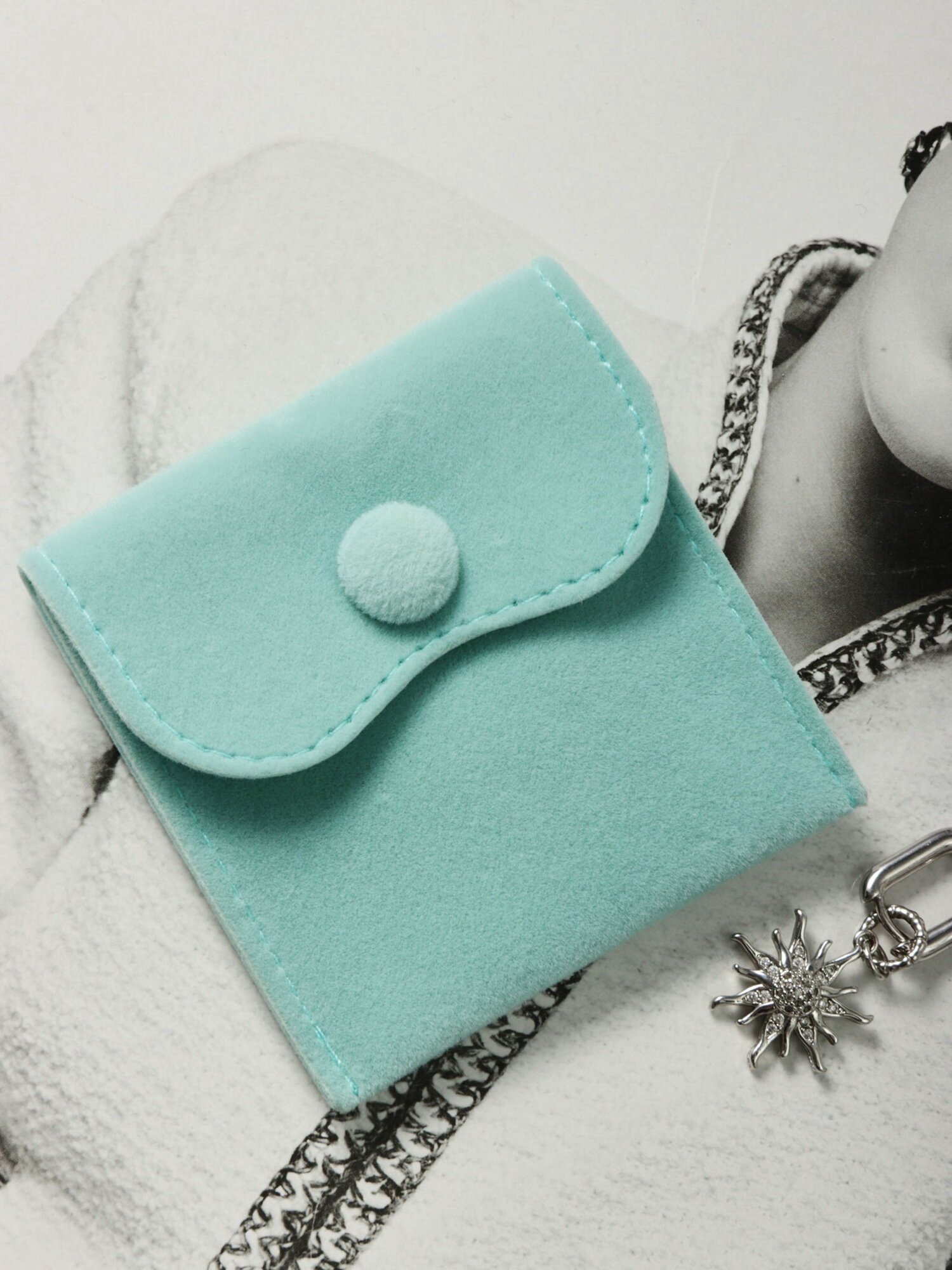 Набор конвертиков для украшений, 10 шт. бархат, 7x7 см, бирюзовый