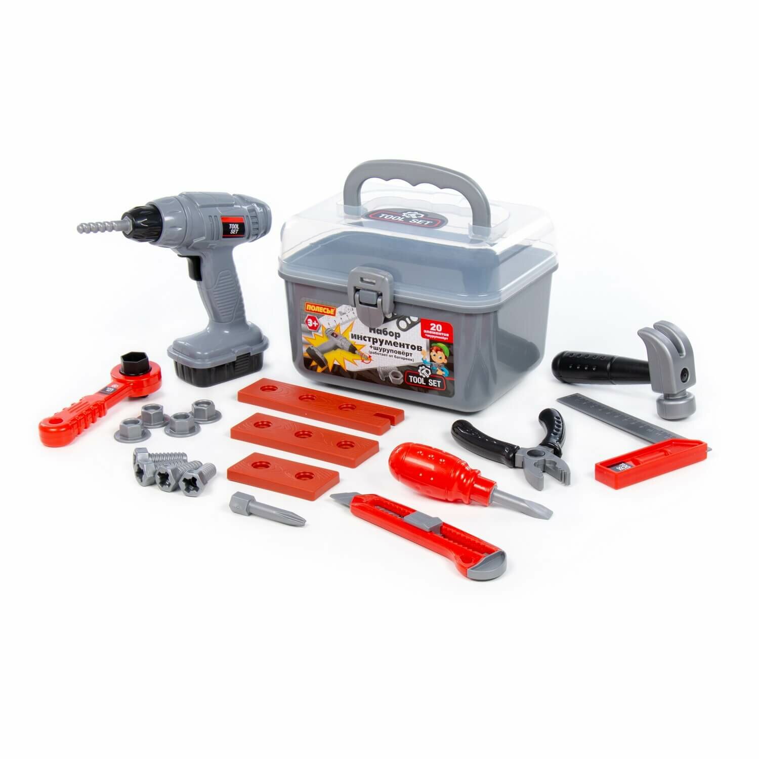 Набор инструментов Полесье № 72 20 элементов шуруповёрт в чемоданчике 07996