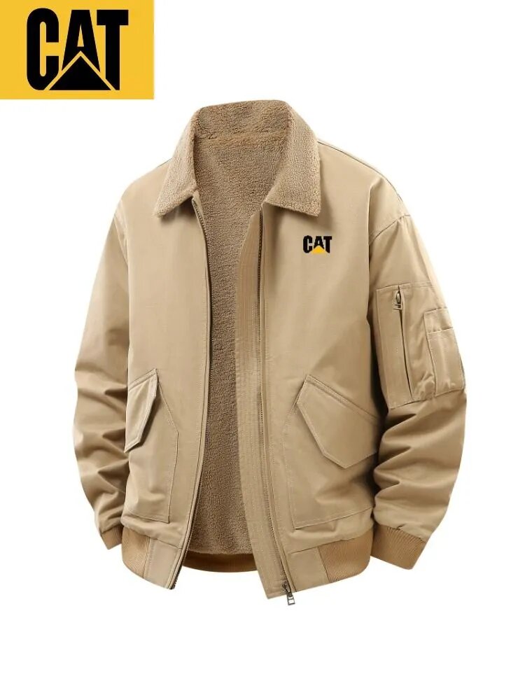Куртка Caterpillar Мужская пилотка из плотного хлопка с подкладкой из флиса и ягненка-сверхтеплая, толстая, casual куртка для мужчин