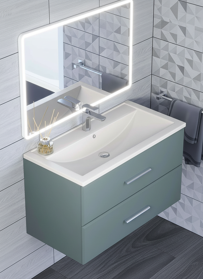 Раковина кварцевая для ванной Uperwood Foster Quartz 90 см, белая матовая, жасмин