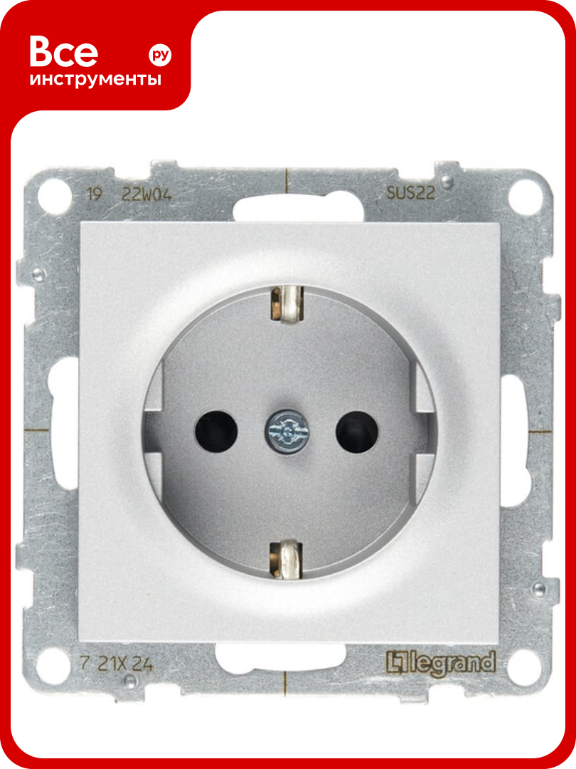 Силовая розетка Legrand SUNO 2К+З 16А 250В с защитными шторками. Винтовые зажимы. Цвет Алюминий 721324