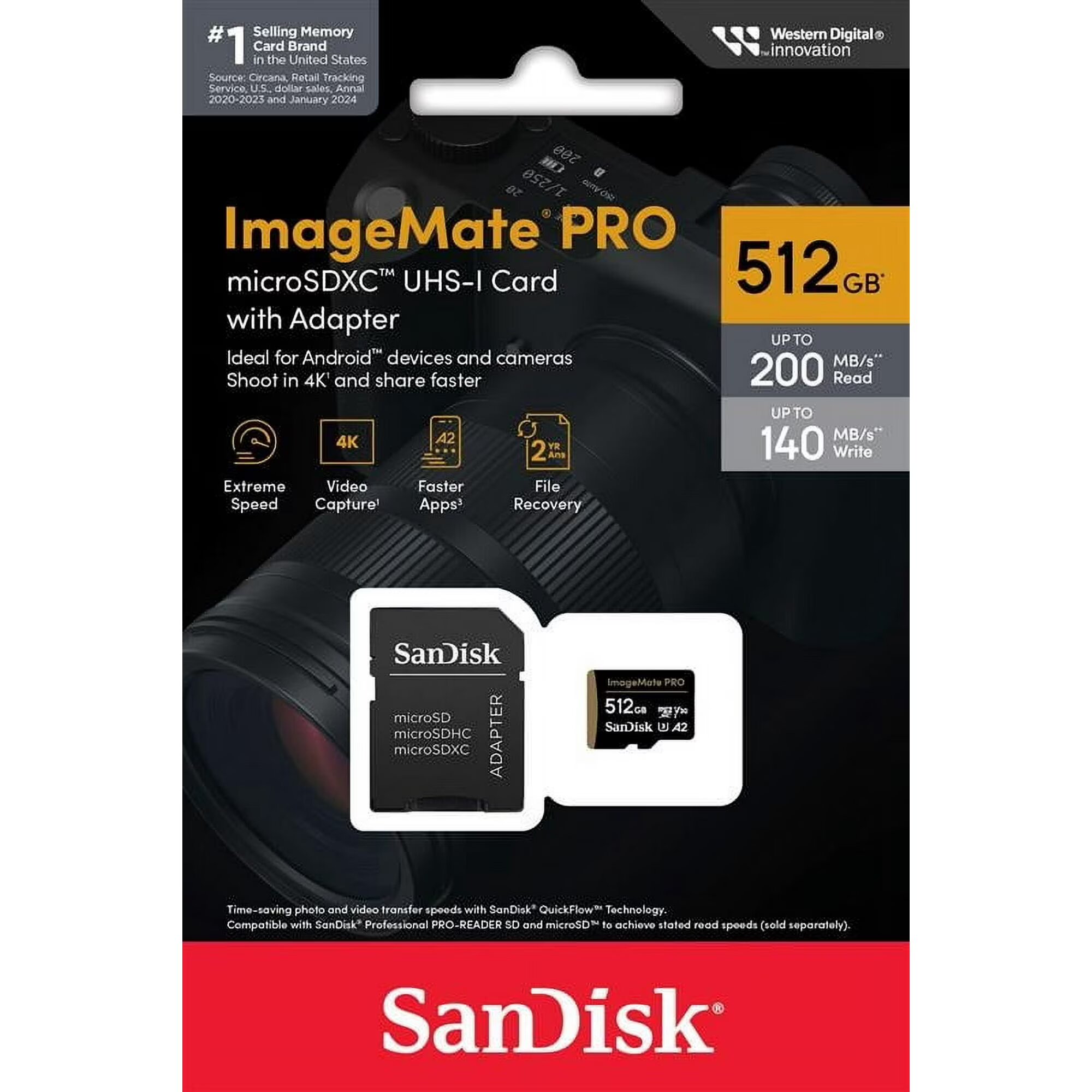 Карта памяти SanDisk ImageMate Pro, 512ГБ, скорость записи 200 МБ/с