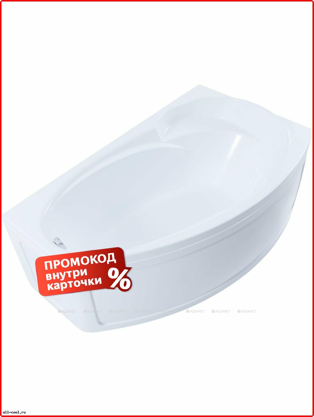 Ванна Aquanet Mattea 170x90, акрил, асимметричная, встраиваемая пристенная, правая, белый, с каркасом