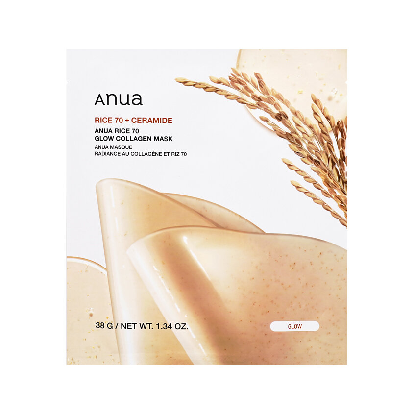 Маска для лица ANUA гидрогелевая с рисовой водой и коллагеном для сияния кожи 38 г