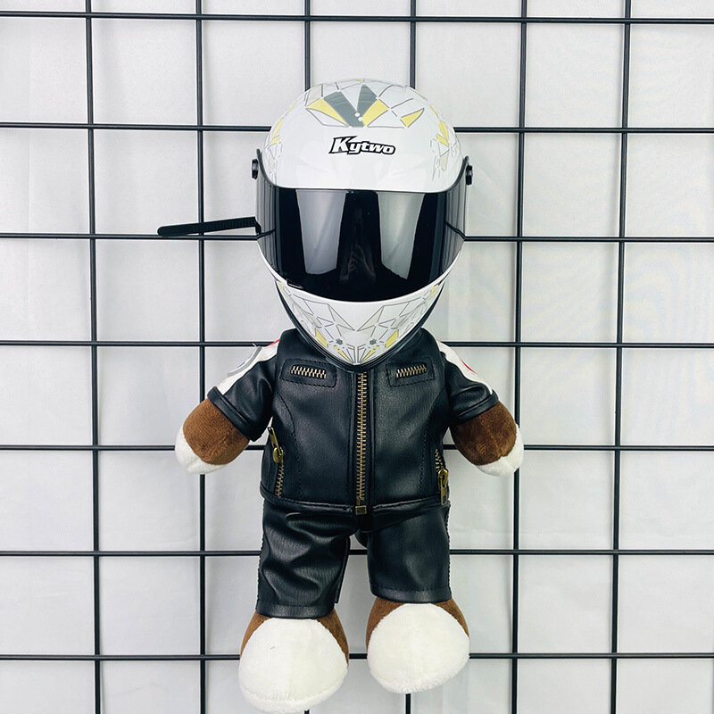 Черная кожаная куртка, мотоциклетная кукла, медведь, шлем, подарок на день рождения, приз за конкурс, подвеска-украшение, кукла для багажника мотоцикла.