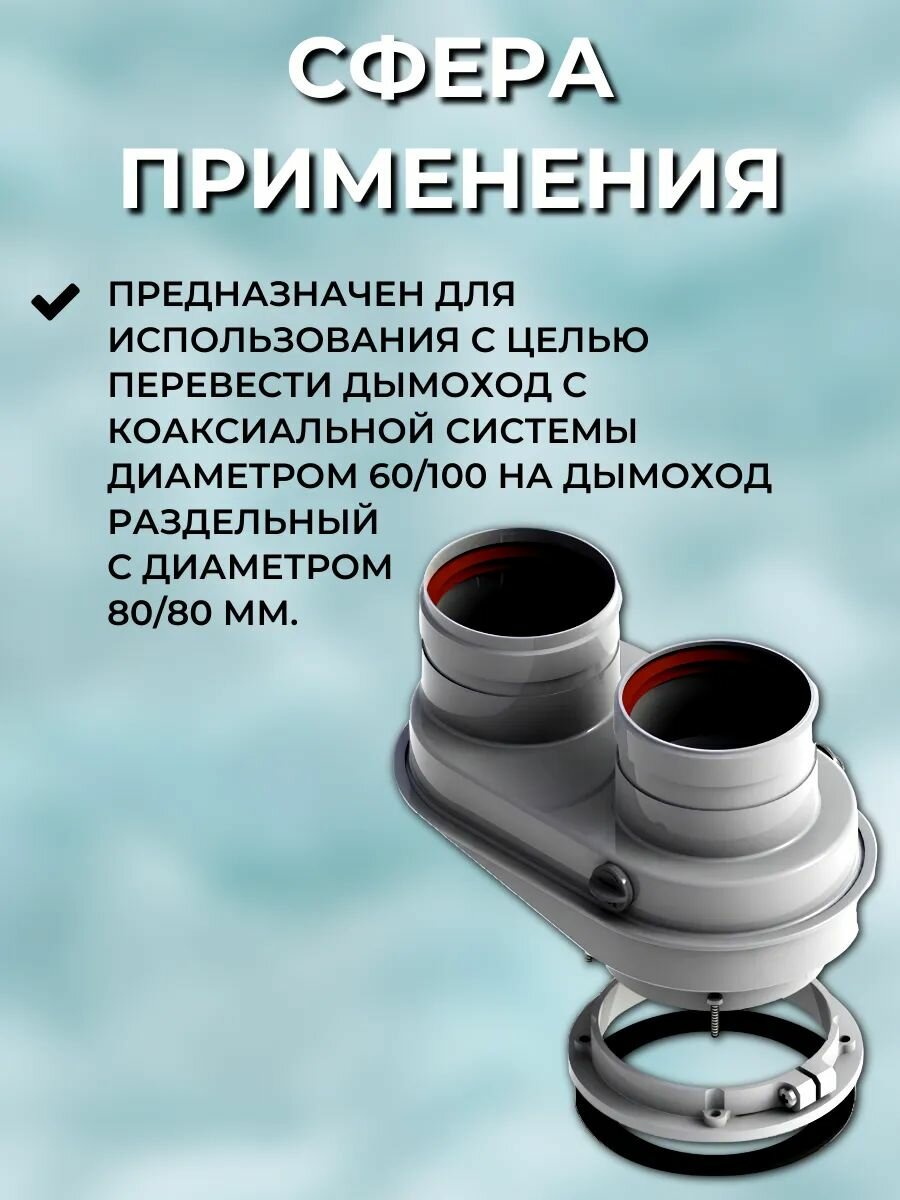 Адаптер для раздельной системы М/М 60/100 на 80/80 универсальный TERMICA (А-03-012) системы D60 универсальный