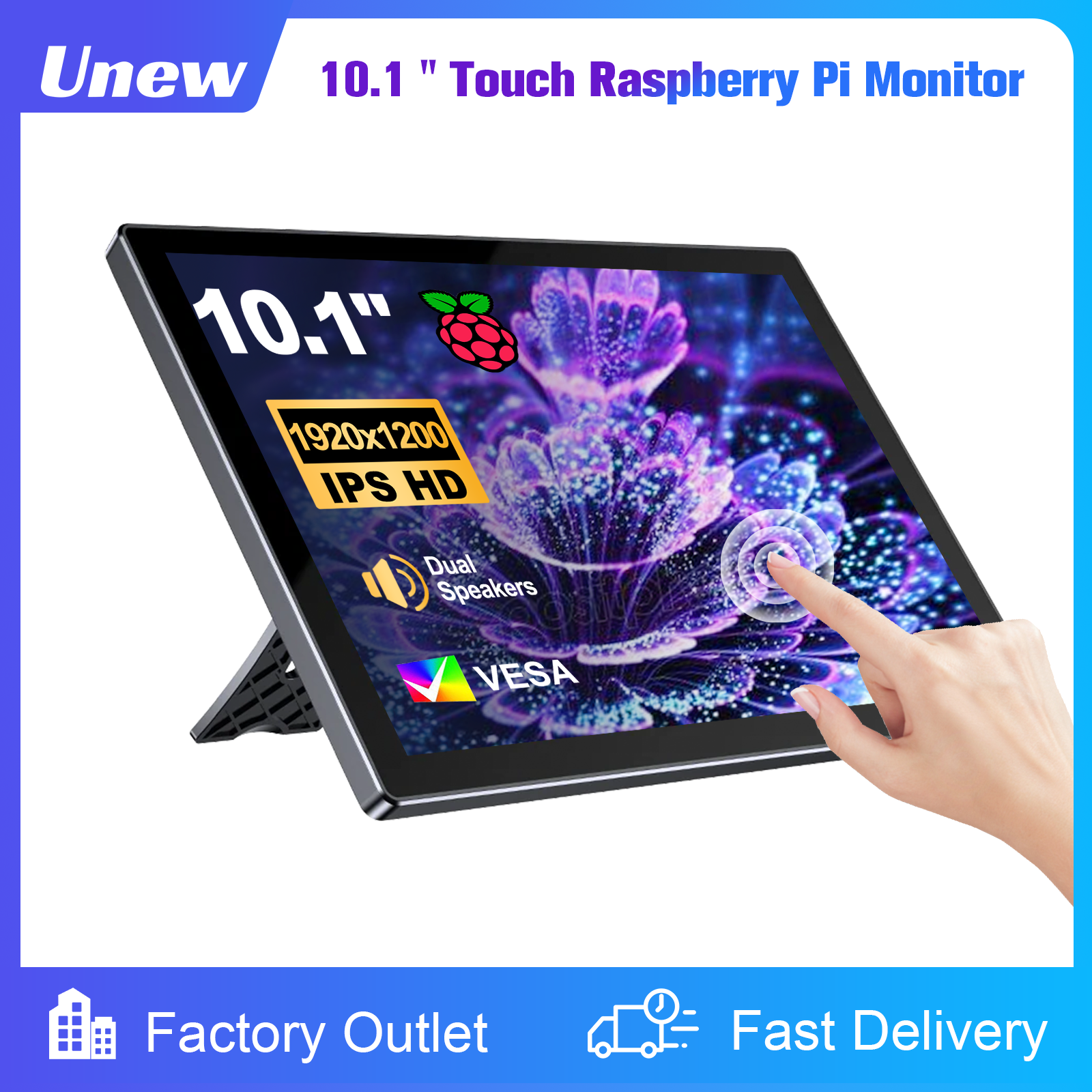Монитор UNEW, 10,1", IPS, 1920 x 1200, сенсорный, для Raspberry Pi