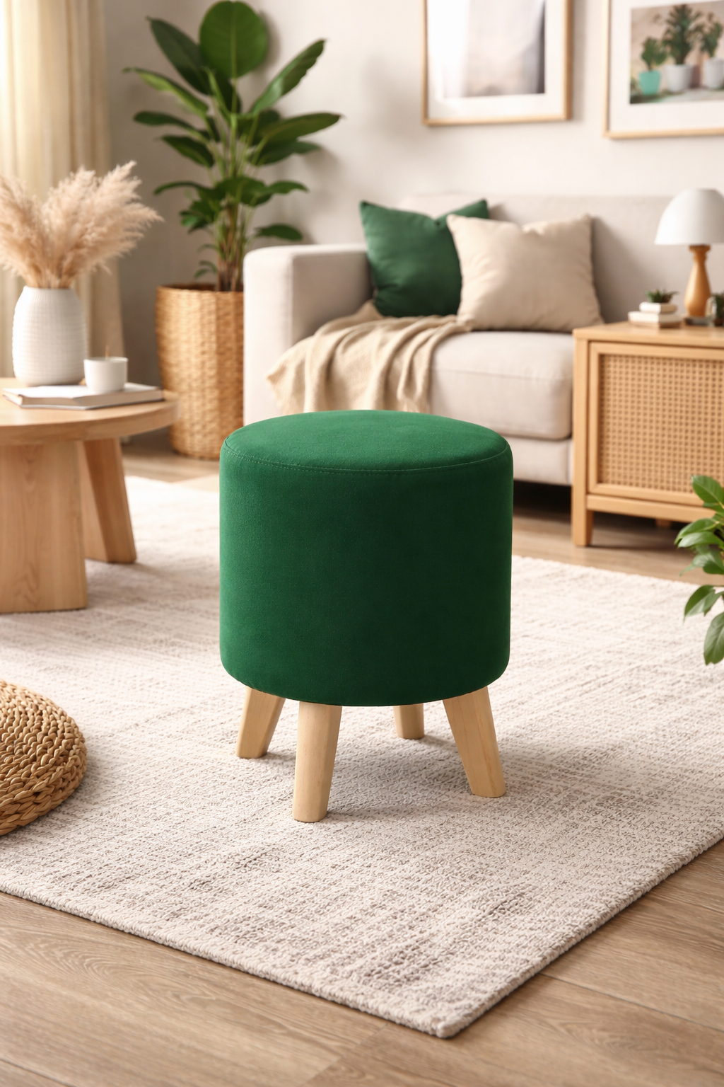 Пуфик №16 зеленый, на ножках, велюр, в прихожую, спальню, гостиную, 33х43х33 см ШВГ