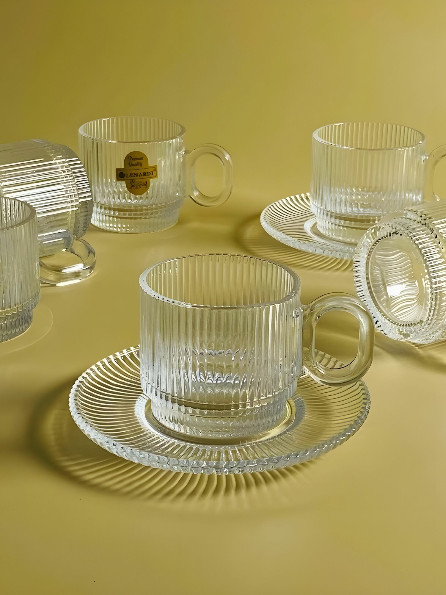 Чайный набор на 6 персоны 170 мл в подарочной упаковке стекло Lenardi, чашка с блюдцем