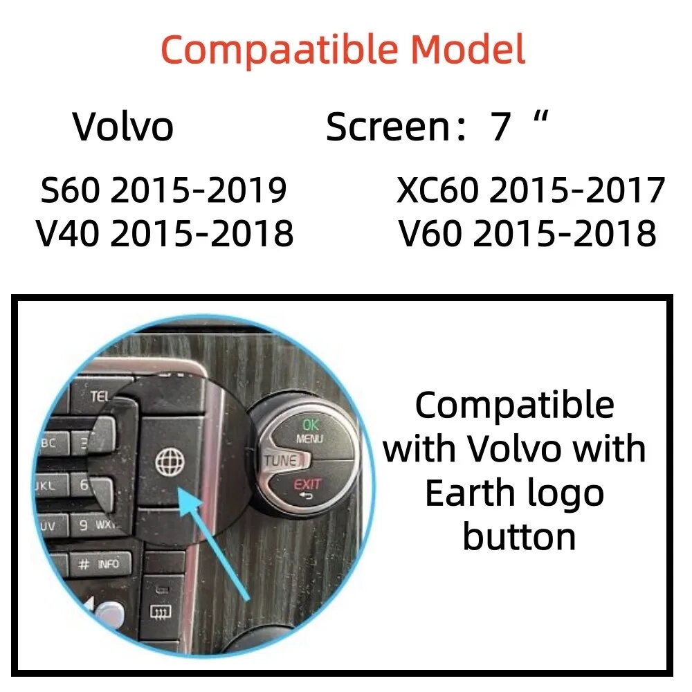 Беспроводной интерфейс CarPlay и Android Auto для модернизации экрана Volvo OEM V40 V60 S S60 XC60 V70 XC70 S80 2010-2015 с 7-дюймовым экраном