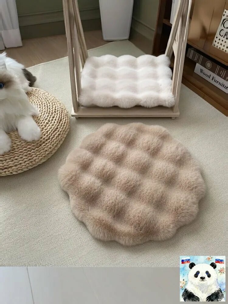 Теплая подушка для кошки из кроличьего лежанка, Круглый, диаметр 40 см