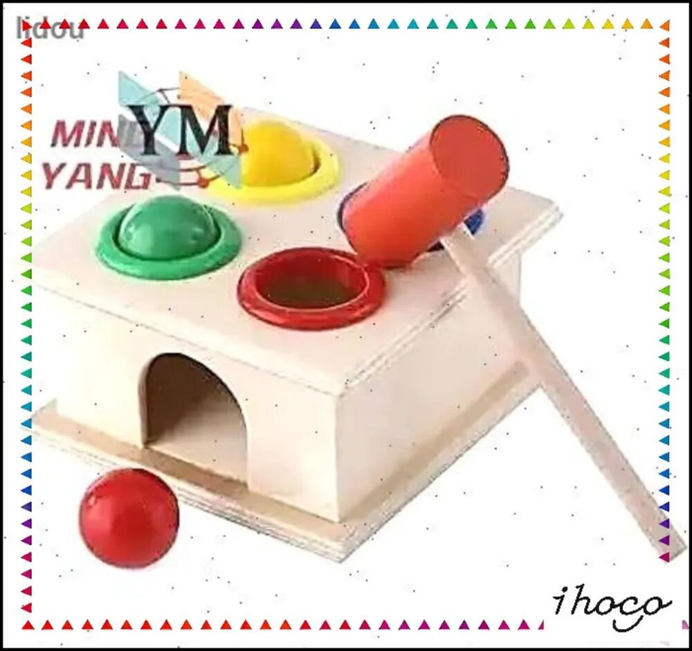 Эксклюзивная деревянная стучалка с молотком и сортер по методике Монтессори Цветные шарики предназначена для малышей от 1 года