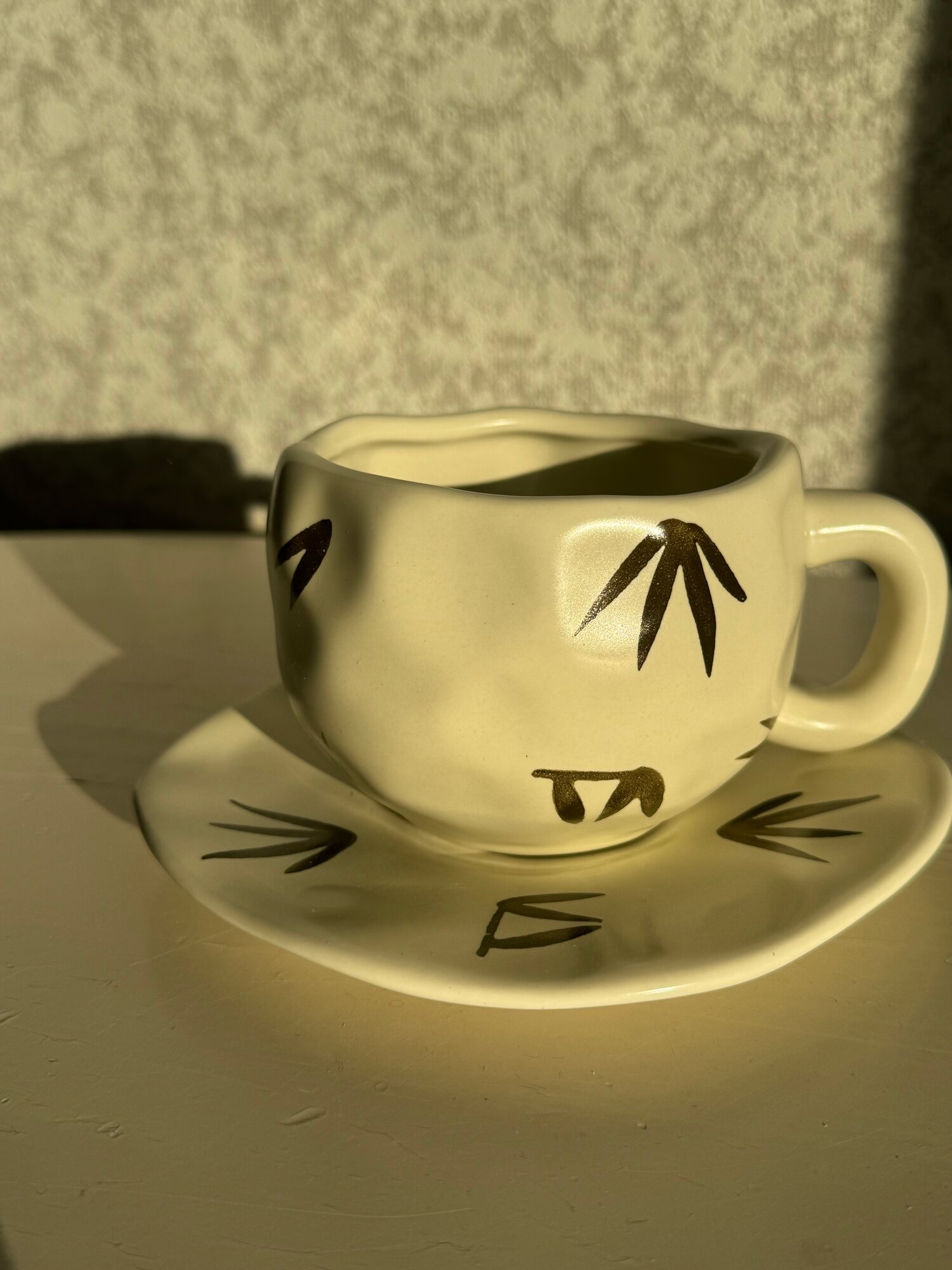 Чайная пара "Бамбуковые листья", ручная роспись, 300мл, керамика