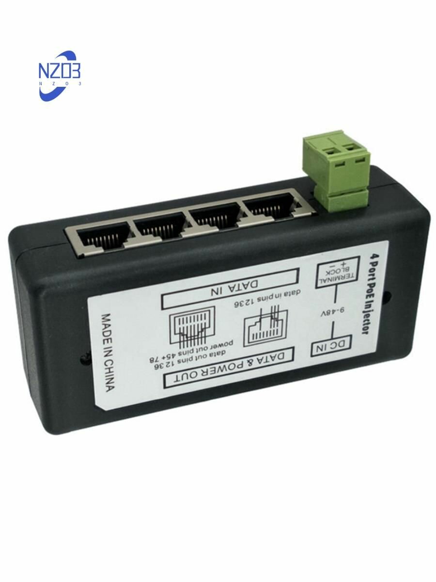 (E C Z S) 4-портовый инжектор POE совместим с IP-камер видеонаблюдения Адаптер питания через Ethernet