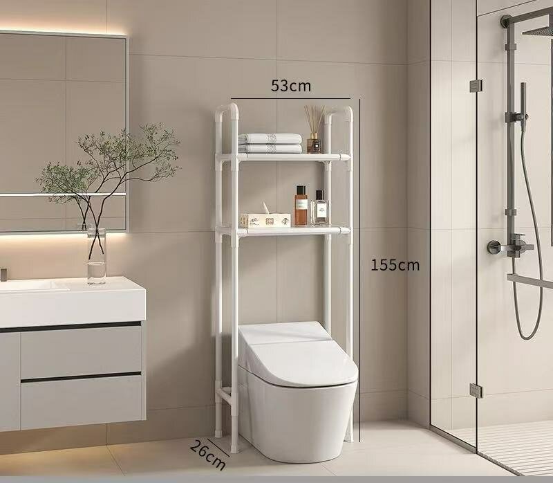 Полка для ванной комнаты напольная, стеллаж над унитазом белый,155*53CM