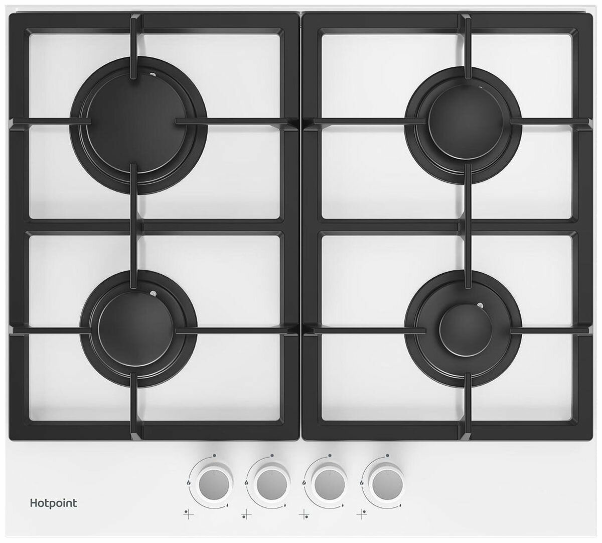 Варочная панель газовая Hotpoint HG 61F/WH белый, стекло, 58.5 см, газ-контроль, чугунные решетки