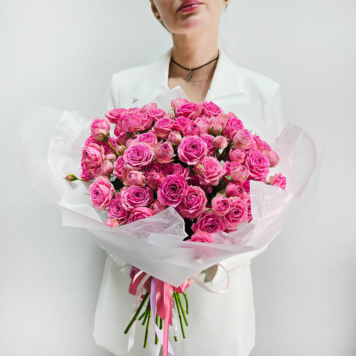 Монобукет Талисман Флора "Малиновость", розы, 19 шт, 45см, малиновые