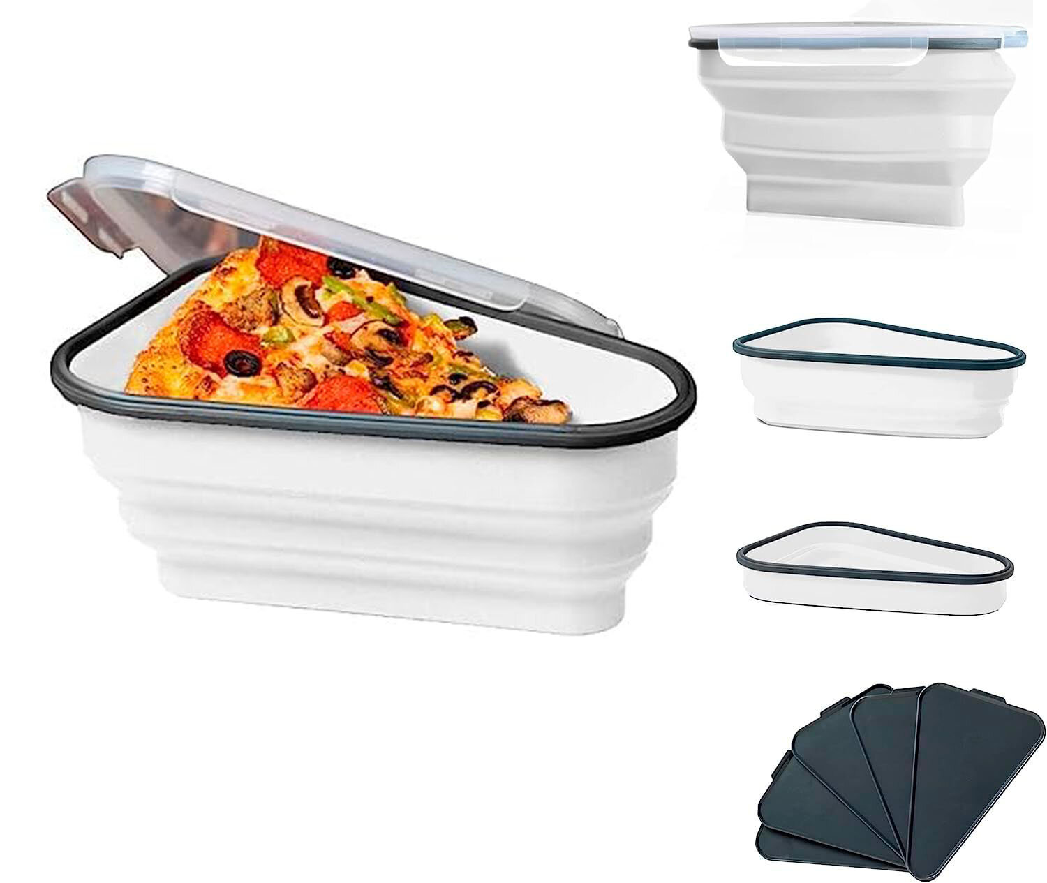 Контейнер для хранения пиццы многоразовый раз складной с 5 подносом для нагрева в микроволновке, коробка для пиццы силиконовая регулируемая, контейнер для ломтиков пиццы, безопасный для микроволновки и посудомоечной машины, красный, 25.5x7.5x4cm, 365g,