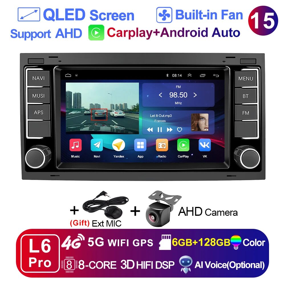 LEHX 4G DSP Android 14, автомобильный радиоприемник, мультимедийный GPS для VW Volkswagen Touareg Transporter, стерео CarPlay, GPS, авторадио 2din L6 Pro(6-128GB)CAM