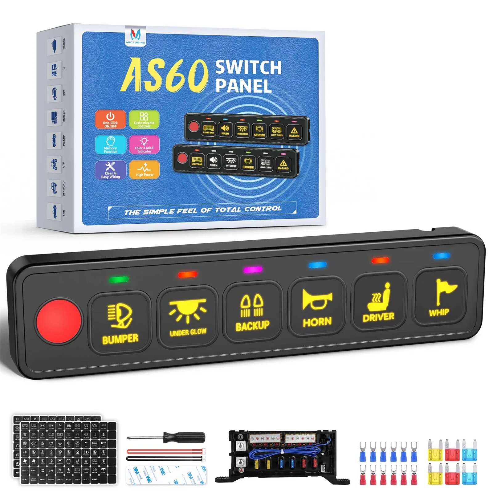 Универсальная панель переключателей MICTUNING AS40 на 4 кнопки, блок управления реле питания, 6 Gang