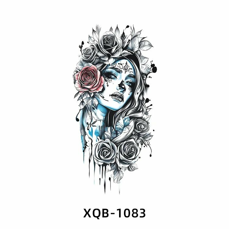 Водонепроницаемая наклейка-тату с большим мужским и женским имитацией предплечья, цветка, XQB-1083