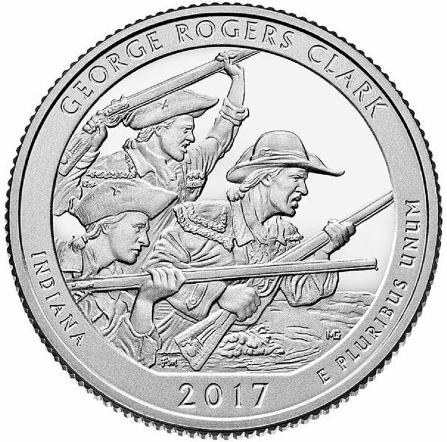 Монета номиналом 25 центов США, Индиана 13 ноября 2017 г. Состояние UNC (25С-097)