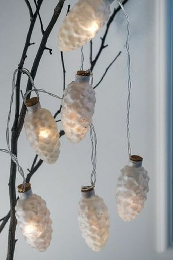 Светодиодная гирлянда шишки 'оллизон', белый муар, 8 тёплых белых LED-огней, 1.4+0.3 м, батарейки, Kaemingk 487017