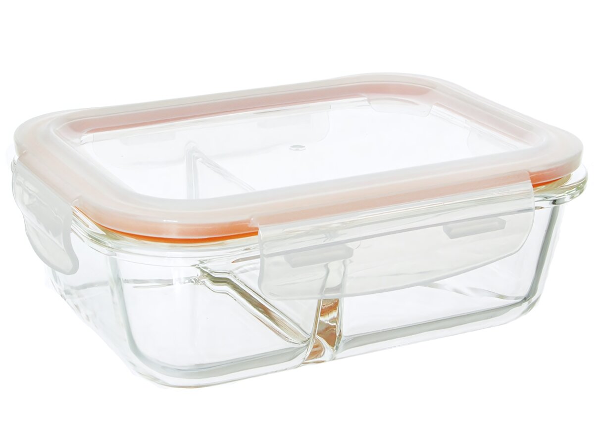 Контейнер стеклянный GUSTO 0,6 л, 2 секции, герметичная крышка, жаропрочный, прямоугольный