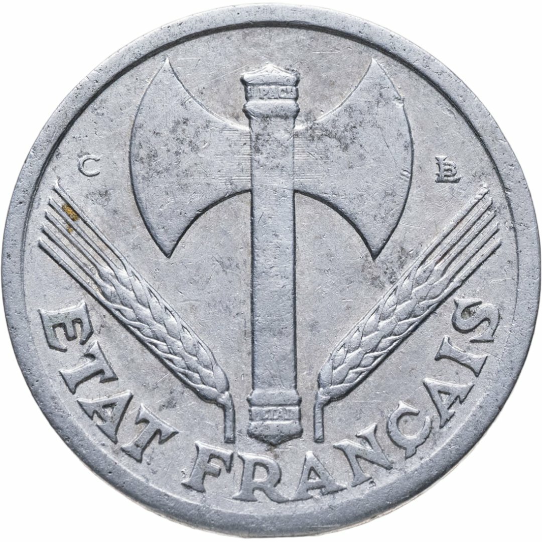 Франция 1 франк franc 1944 C ÉTAT FRANÇAIS знак монетного двора: "C" - Кастельсарразен, Алюминий, в сохранности XF