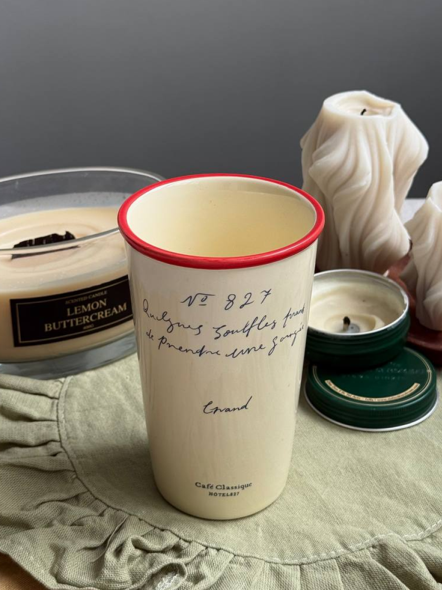 Стакан от бренда "Тепло в руках", для кофе и чая, керамика, бежевый, красный, 200 мл