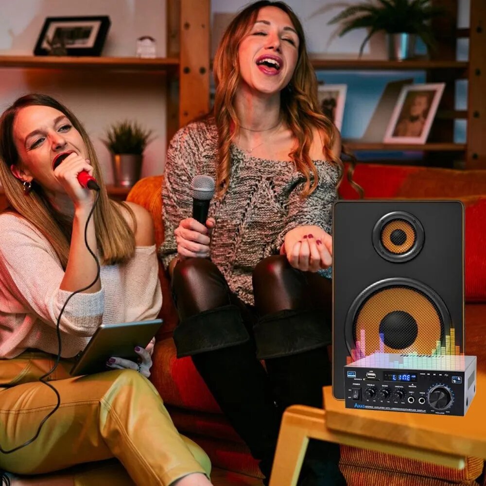Мини-усилитель AK45 50W с Bluetooth 5.0 для дома, USB, SD, FM, пульт ДУ — фото 1