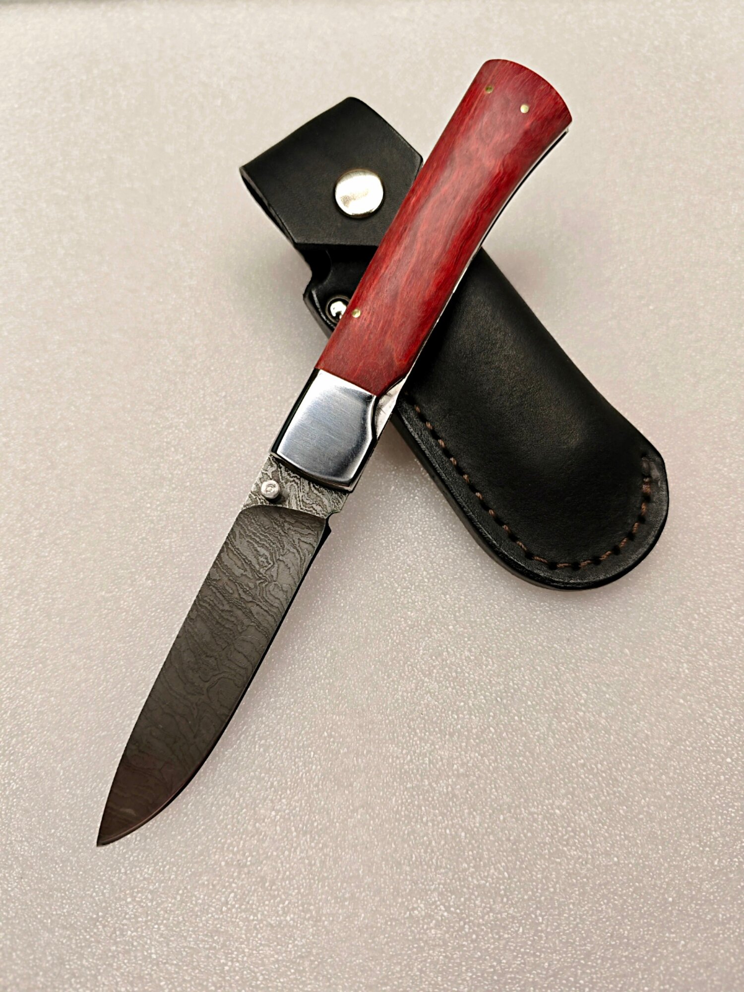 Нож складной Граф Дамасская сталь длина 23 см ручная работа ножны натуральная кожа в комплекте