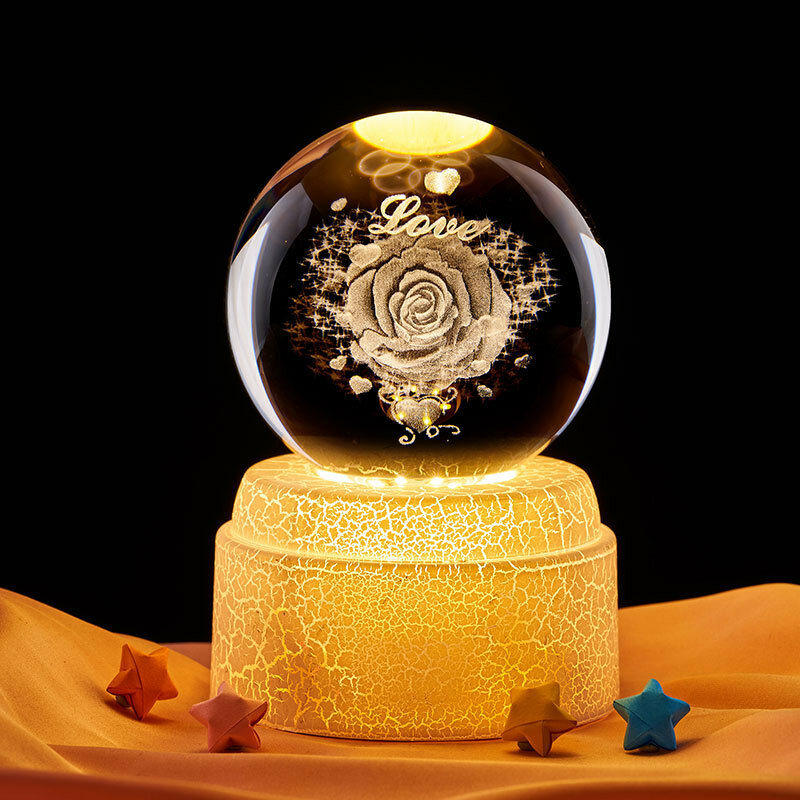 Светящийся кристальный шар с розой и надписью "Счастья" – ночник для торта на день рождения, подарок для мальчиков, девочек и лучших друзей.