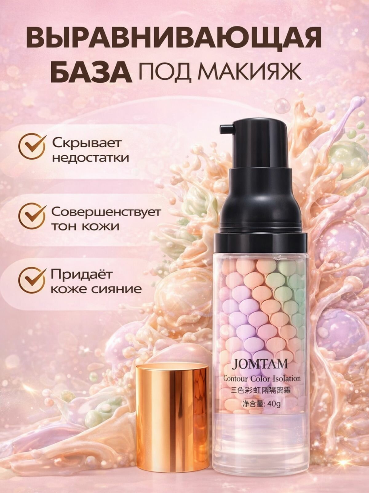 Основа под макияж, база трёхцветная, выравнивающая, праймер для лица