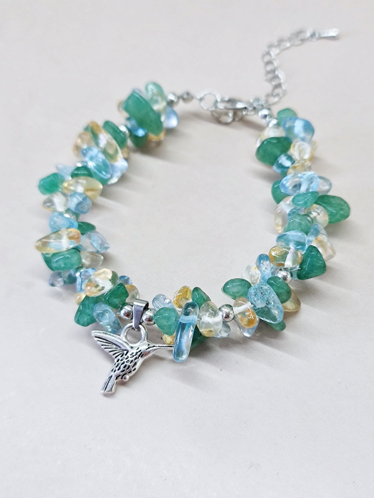 Плетеный браслет, аквамарин, нефрит, цитрин