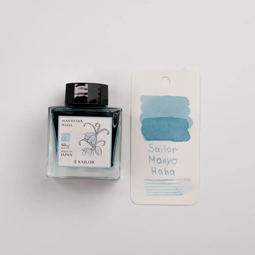 Чернила Sailor Manyo Haha 1 шт, 50 мл. - Светло-голубой, распадающийся на светло-фиолетовый и зеленый полутона
