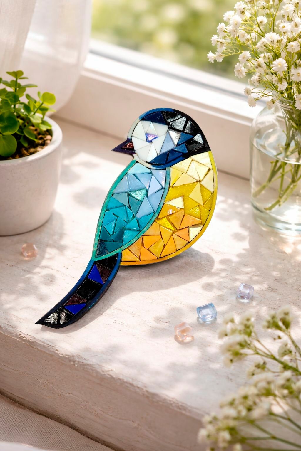 Набор для творчества Мозаика стеклянная Синица, витражное стекло .