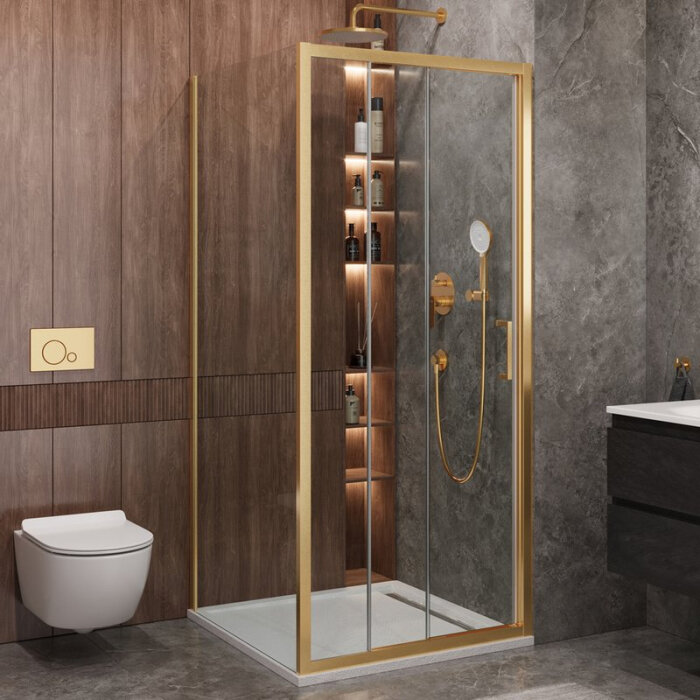 Душевой уголок Cezares Molveno AHF 31 100+90 C BORO IV 100х90 см, профиль брашированное золото, стекло прозрачное