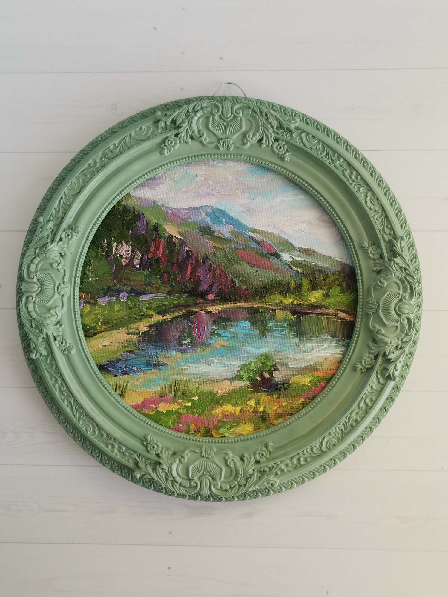 Картина маслом БрусникаАрт круглая Озеро