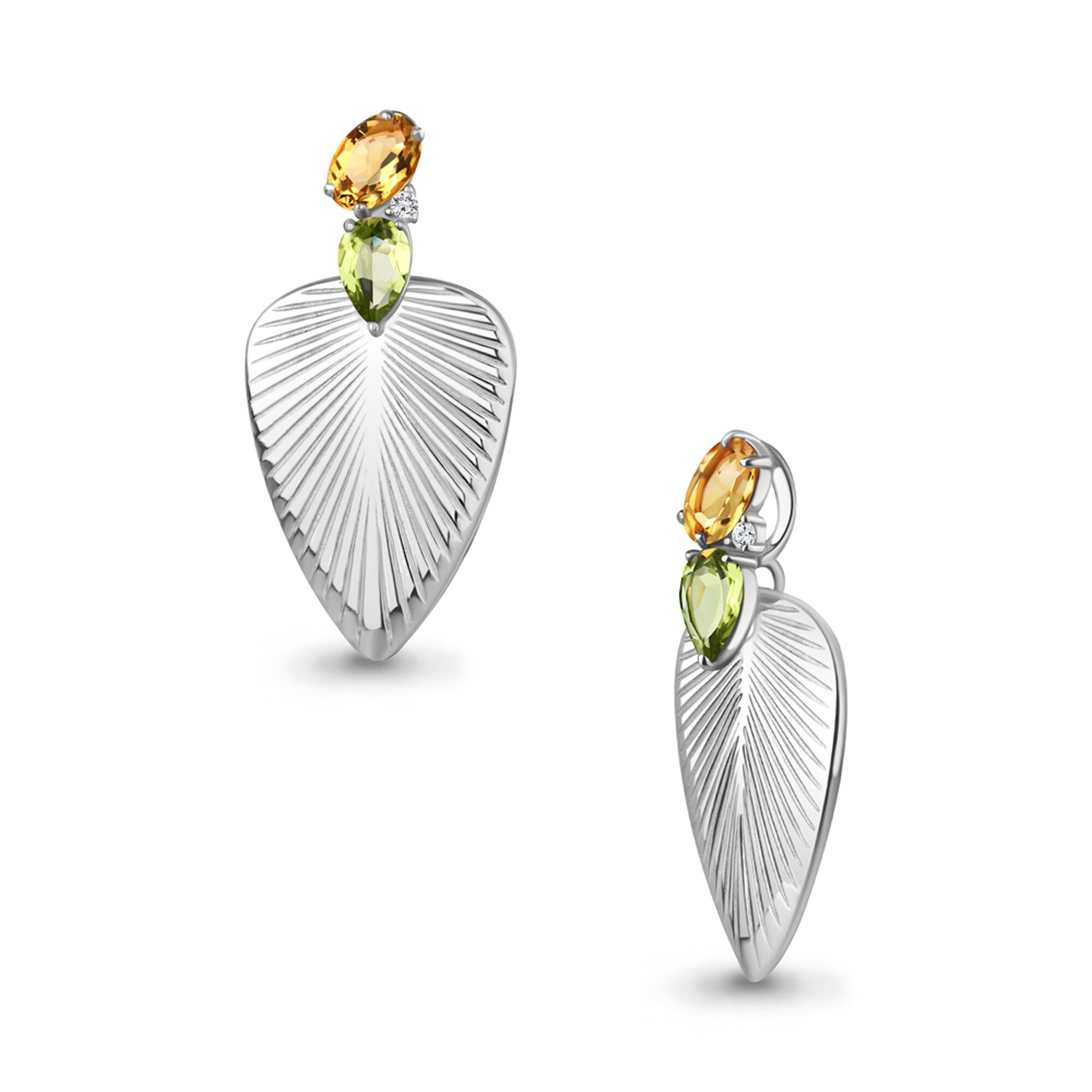 Подвеска, серебро, 925 проба, родирование, цитрин, фианит, хризолит