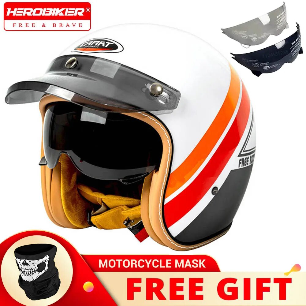 Ретро мотоциклетный шлем, мотоциклетные шлемы 3/4 с открытым лицом, DOT-сертификация, М, C500-B