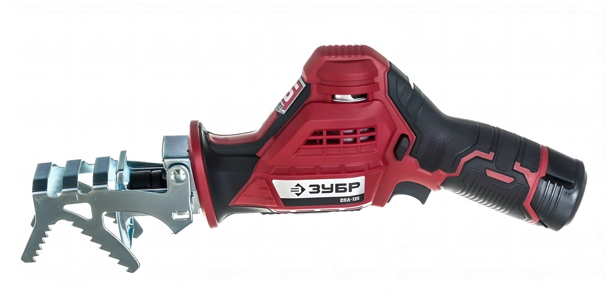 Сабельная пила Зубр СПЛ-125-22, два аккумулятора, 12 В, красный