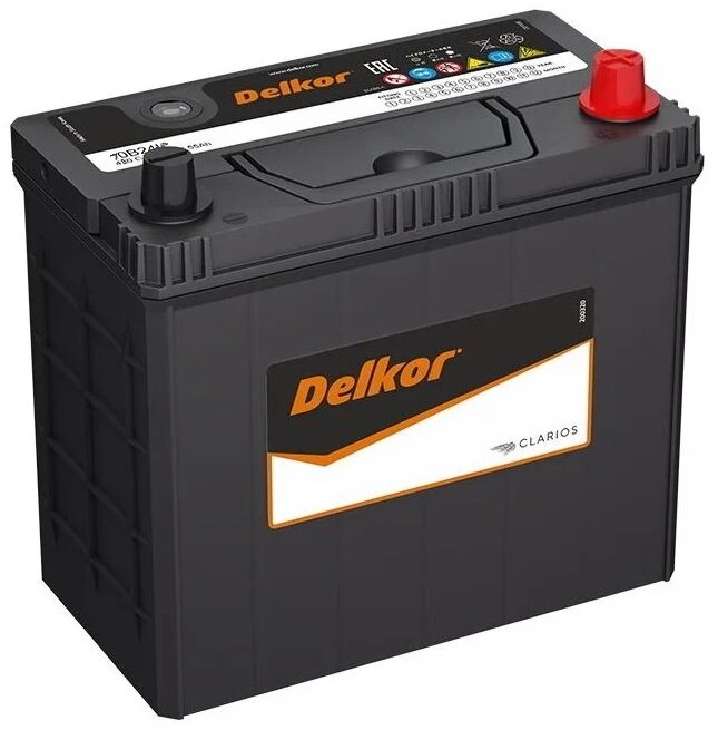 Аккумулятор автомобильный Delkor 70B24LS 55 А/ч 480 А обр. пол. Азия авто (238х129х227) 2025