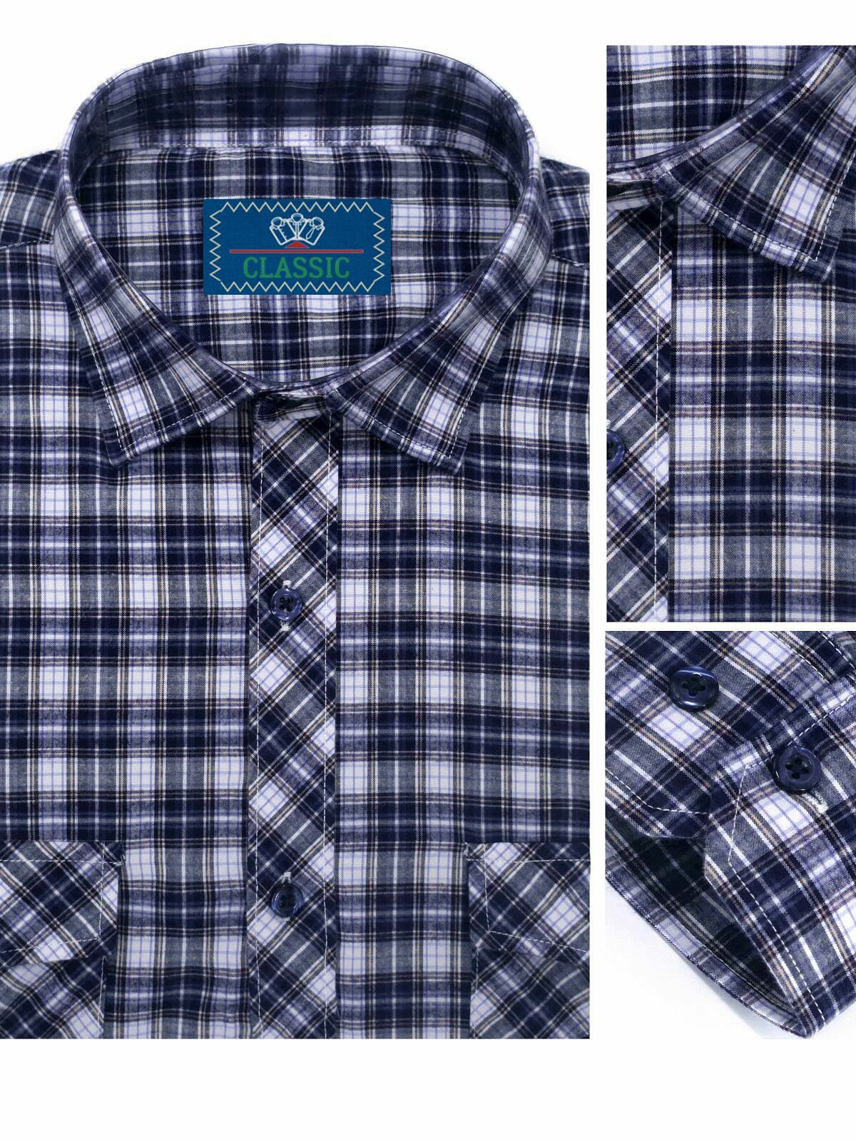 Рубашка Мужская рубашка с длинным рукавом прямая классическая, светлая сорочка на пуговицах, рубаха на любой сезон, разноцветная клетка, с двумя карманами и клапанами, на любой сезон и на лето рубашка