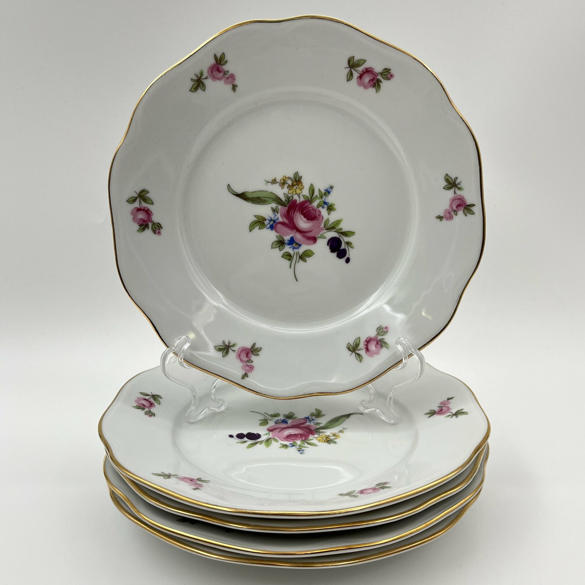 Набор пирожковых тарелок "Мейсенский букет" на 5 персон, фарфор, деколь