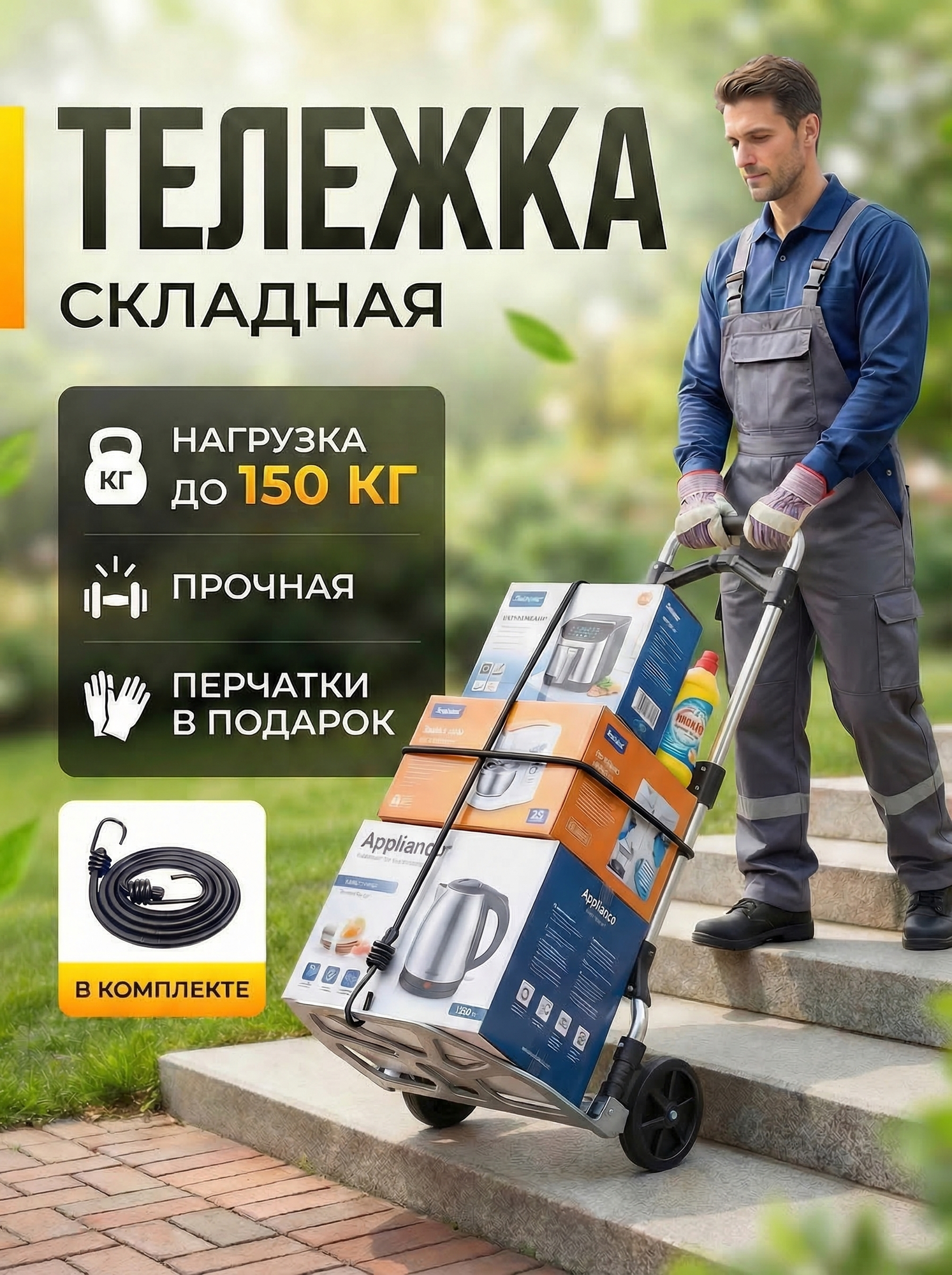 Тележка Грузовая Сверхпрочная Нагрузка 150 кг. Черная