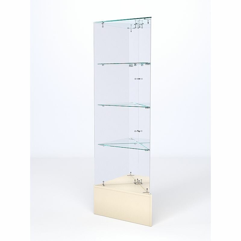 Витрина стеклянная "истра" угловая №111-У трехгранная (без дверок, бока - зеркало), Крем Вайс