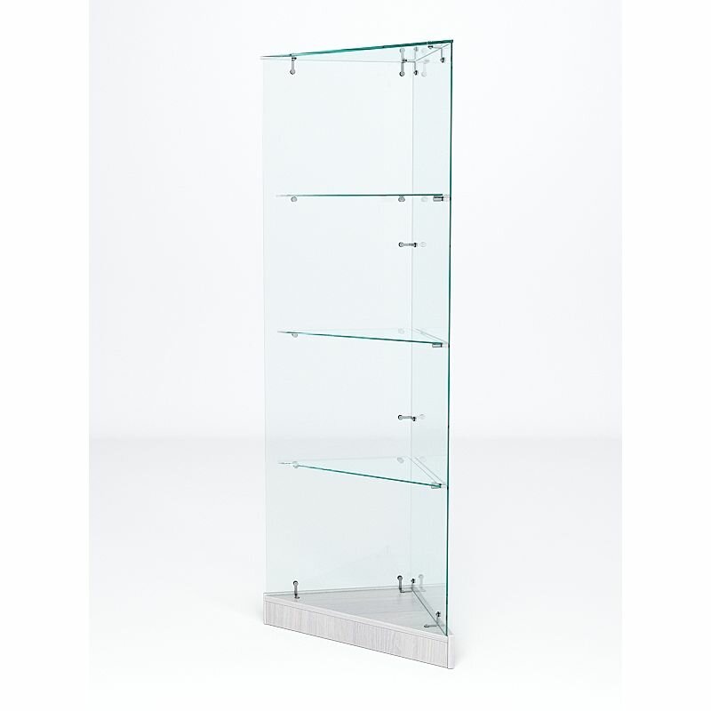 Витрина стеклянная "истра" угловая №2ХП-У трехгранная (без дверок, бока - стекло), Ясень Анкор светлый - U31104