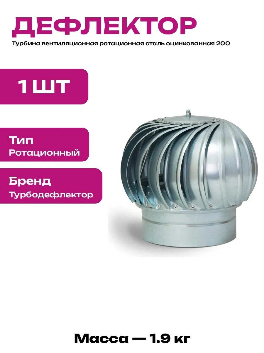 Ротационный дефлектор для вентиляции оцинкованный тип ТД-200